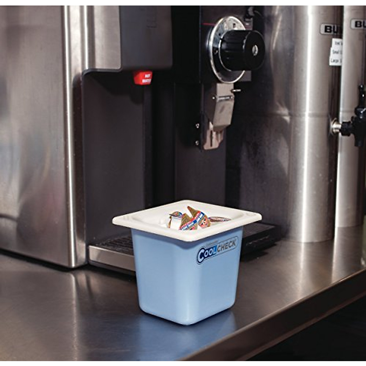 Carlisle CM1105C1402 Coldmaster CoolCheck 6" Deep Sixth-Size High Capacity Insulated Cold Food Pan, 1.7 Quart, Color Changing, White/Blue