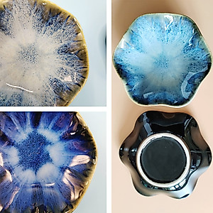 NJLJOM 2 Pack Ceramic Spoon Rest, Lotus Shape Heat-Resistant Utensil Rest for Kitchen Counter, Coffee Spoon Rest, Dessert Plates，Small Serving Plates, Kitchen Accessories (Deep Color)