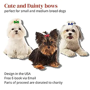 The Thoughtful Brand 50 Pcs Dog Bows with Rubber Bands (25 Pairs) - Durable Dog Hair Bows That Won’t Pull Your Dog’s Hair - Premium Dog Bows Girl Plus Bonus Grooming Comb, Cuter and better