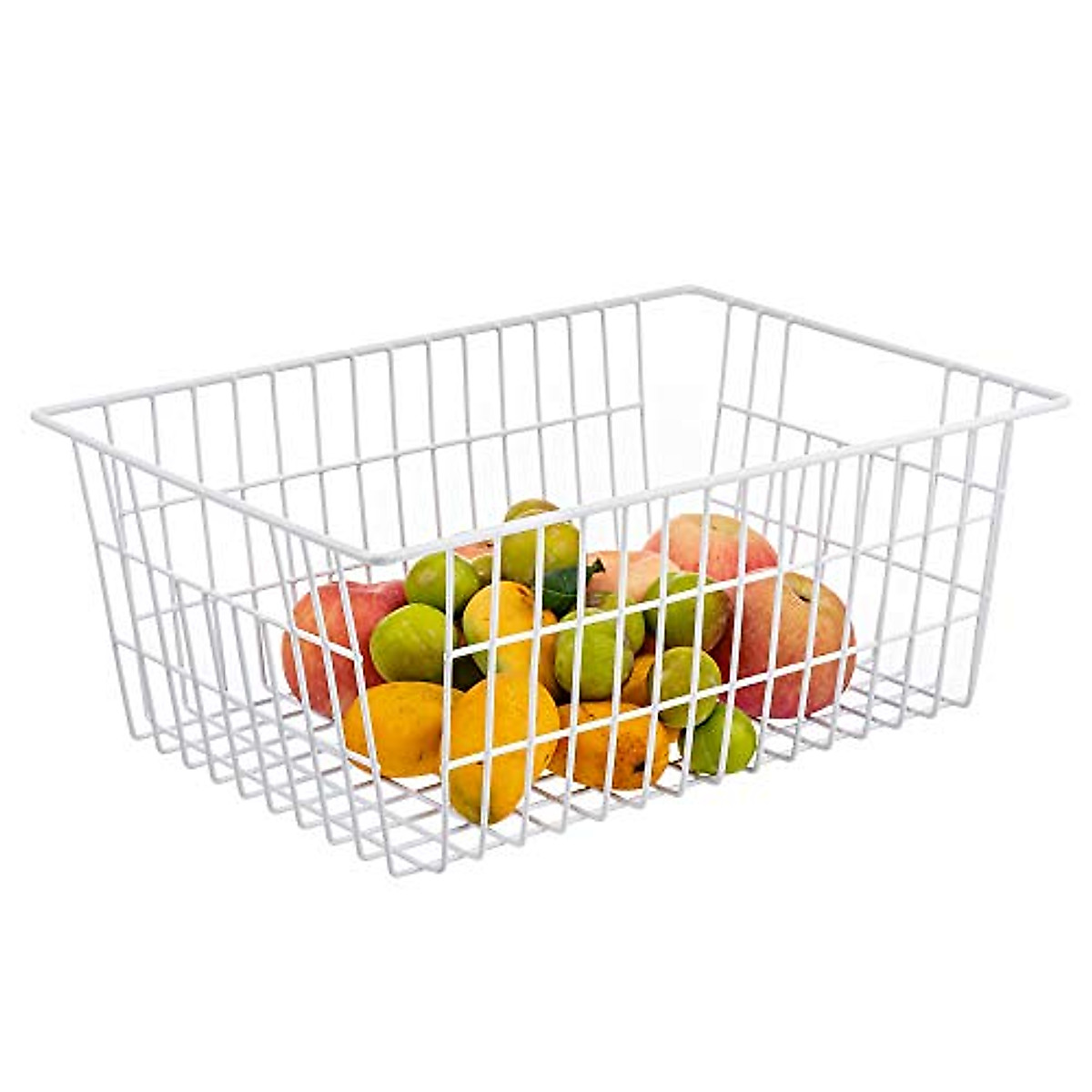 iPEGTOP Wire Storage Freezer Baskets, Set of 4 Large 15.2" Farmhouse Organizer Storage Bins Fridge Basket Rack with Handles for Kitchen Cabinets, Pantry, Office, Bathroom Organization- White