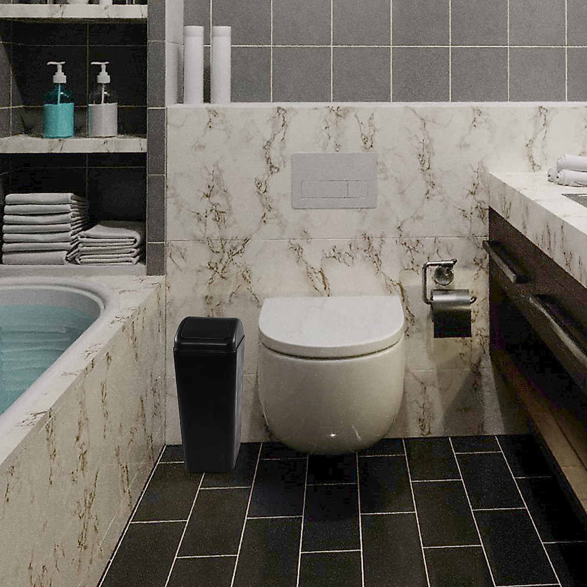 Sandmovie 3.5 Gallon Slim Garbage Bin with Swing-top, Plastic Swing Lid Trash Can, 1 Pack