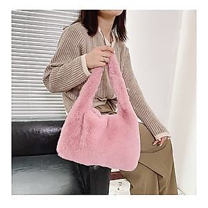 Women's Handbag Fleece Shoulder Bag Hobo Tote Bag Faux Fur Retro Casual Warm Clutch Cute Mini Purse