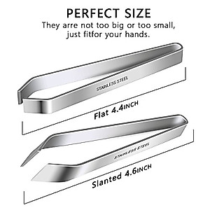 2 Pieces Fish Bone Tweezers, Stainless Steel Flat and Slant Tweezers Pliers Remover Tool (4.6")