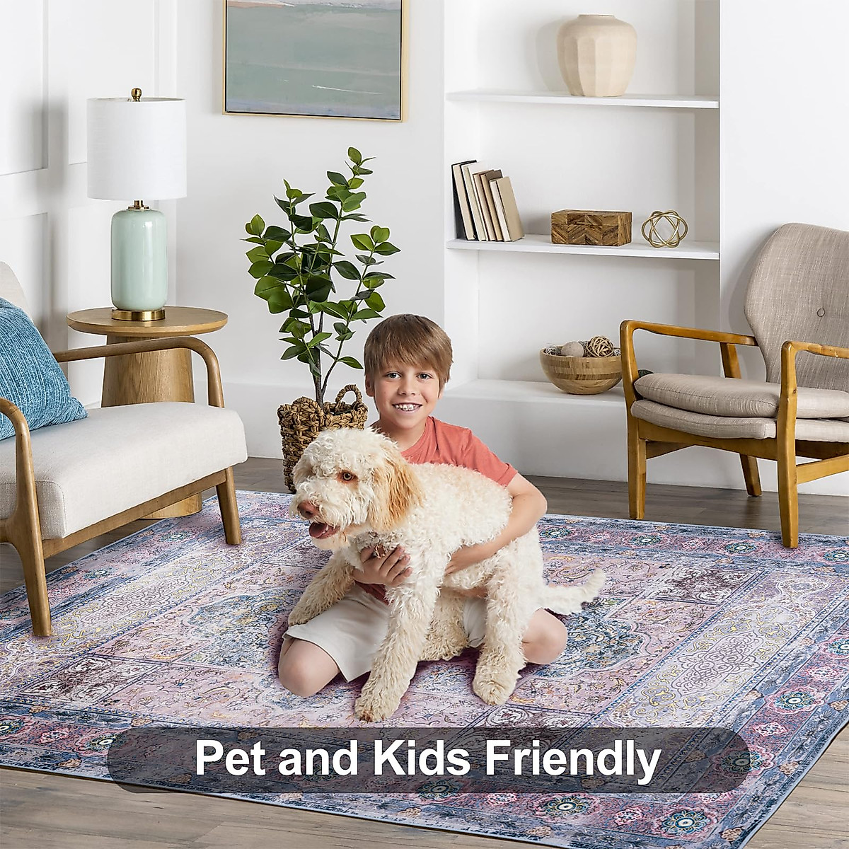 BESTSWEETIE 8x10 Area Rugs for Living Room Area Rug 8x10 Living Room Washable Rugs 8x10 Vintage Rug Area Rug for Bedroom Living Room Dinning Room No Pile Non Slip Purple/Blue/Multi