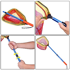 PLUSINNO Kids Fishing Net, Telescopic Lightweight Landing Net with Aluminum Pole Handle and Nylon Mesh, Catch and Release Butterfly Net for Kids Youth Outdoor (1 Pack-Blue)