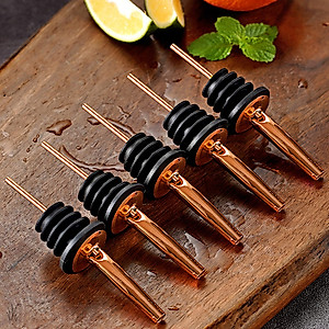 Liquor Bottle Pourers - Stainless Steel Classic Bottle Pourers with clean bursh, Rustproof Metal Alcohol Pouring Tubes For Bars, Clubs, Restaurants & Home Use (Copper) (24 pack)