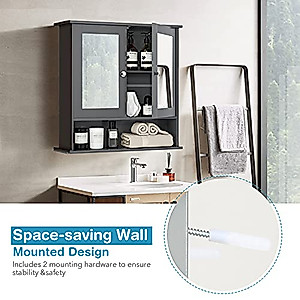 DORTALA Mirrored Bathroom Cabinet, Wall Mounted Medicine Cabinet w/Double Mirror Doors & Adjustable Shelf, Multipurpose Storage Cabinet Home Organizer, Grey