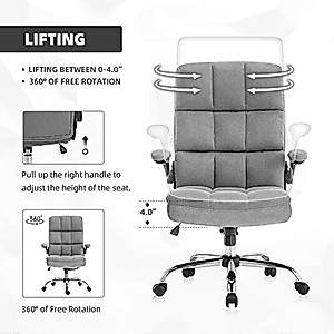 SEATZONE High Back Fabric Home Office Chair Comfotable Thick Padding Ergonomic Executive Computer Desk Chair with Flip-up Arms,Grey