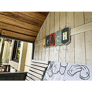 GIFTAYA Wood Coat Rack Hook Beach Theme 18 inches | Wall Mounted Towel Hooks | Wood Coastal Key Holder | Beach Themed Decor for Bathroom, Living Room, Bedroom