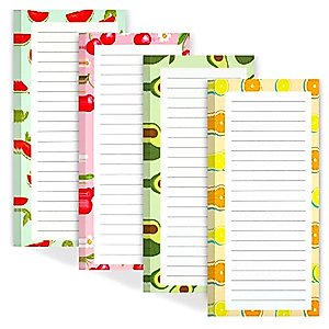 Joyberg 4 Pack Magnetic Notepads for Refrigerator, Grocery List Magnet Pad for Fridge, Fruit Design Magnetic Grocery List Pad for Fridge, Full Magnet Back Shopping Lists, 50 Sheets Per Note Pads