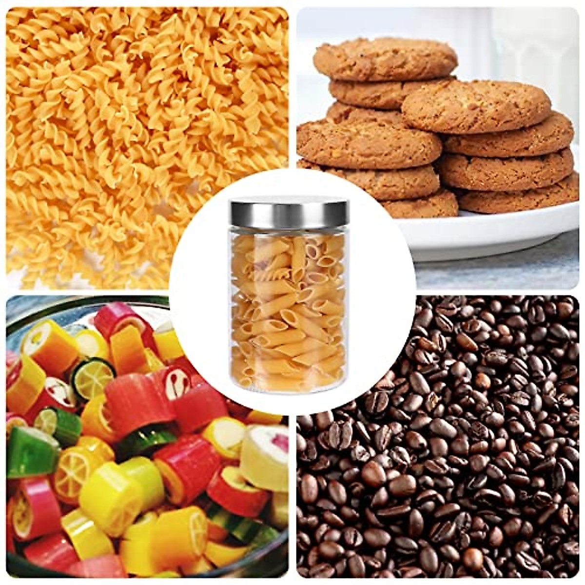 STARSIDE Clear Glass Jars with Stainless Steel Lids,Empty FoodStorage Canisters set,Food Storage Jars for Home Kitchen, Cookie, Candies,Coffee, Flour, Herbs, Grains (L-1.2 L)