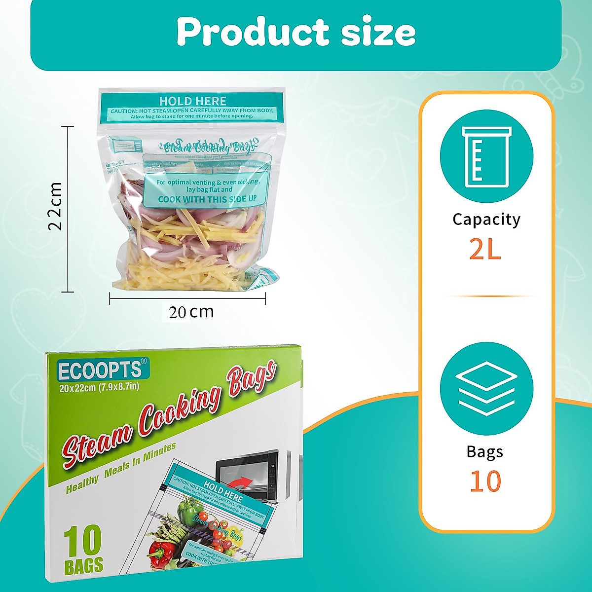 10×Steam Cooking Bags Large Size Microwave Steamer Bags for Vegetables,Potatoes and Meat -1Pack (1) green