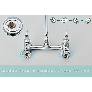 𝗚𝗺𝘂𝘀𝗿𝗲 𝗖𝗼𝗺𝗺𝗲𝗿𝗰𝗶𝗮𝗹 𝗞𝗶𝘁𝗰𝗵𝗲𝗻 𝗙𝗮𝘂𝗰𝗲𝘁 Wall Mount 8 Inch Center Kitchen Sink Faucet with 12 Inch Swivel Spout 2-Handle Faucets for Kitchen Home Restaurant Chrome Polished