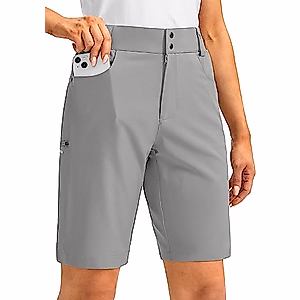 Women's Long Golf Hiking Shorts with Pockets 10" Quick Dry Lightweight Cargo Bermuda Shorts for Women Knee Length(Glacier Gray,XL)