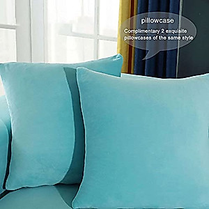 TVPFM Velvet Stretch Sectional Couch Covers, 2 Pieces L Shaped Sofa Cover with 2 Pillowcases Super Soft Universal Sofa Cover for Living Room Pets-Light Blue-4 Seater+4 Seater