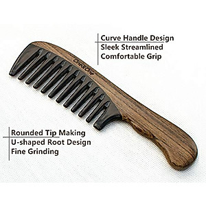 One&One 100% Handmade Natural wood With Buffalo Horn Hair Combs - wooden comb with handle