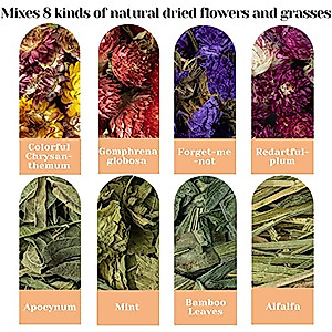 PINVNBY Hamster Bedding, 7OZ Natural Dried Flower & Herb Litter, Small Pet Bedding Small Animal Bedding Mate of Hamster Bedding for Gerbils Mice Lemming Degus (Flower & Grass)