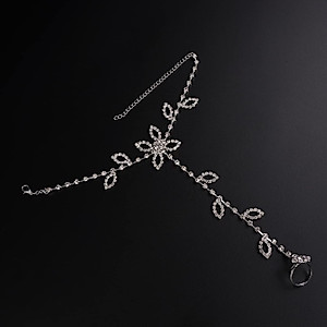 Rumtock 1 Piece Silver Rhinestones Anklet with Toe Ring Wedding Bridal Barefoot Anklet Sandals Jewelry for Women