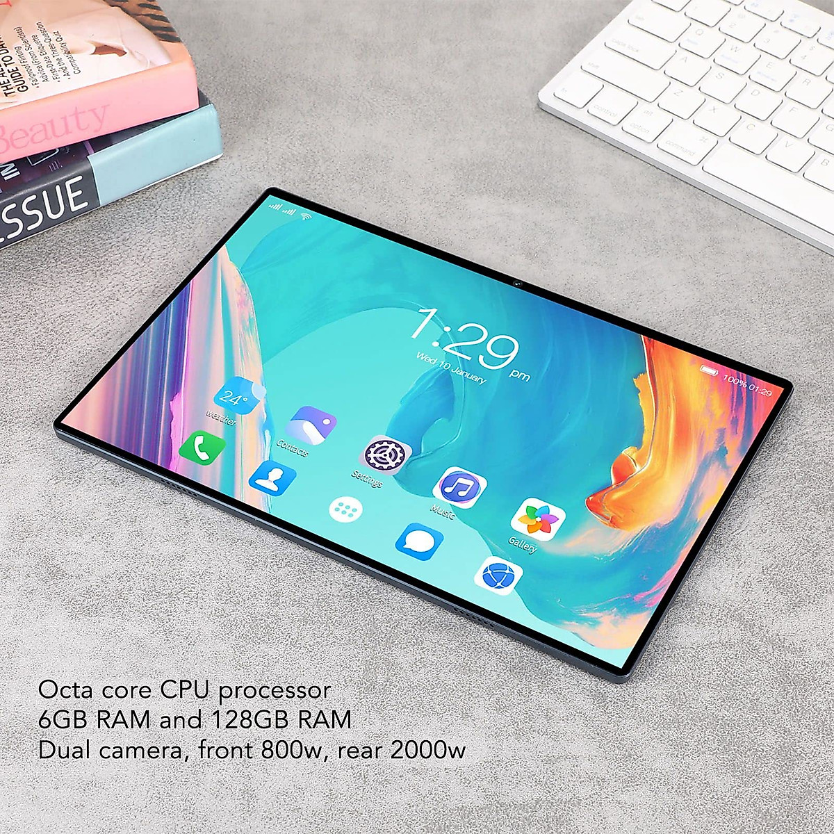 PC Gaming Tablet, 10 Inch Tablet, Octa Core Processor Dual Cameras 6GB 128GB 2.4G 5G for 11 IPS HD Touchscreen Blue Tablet Work, Study, Writing, Painting