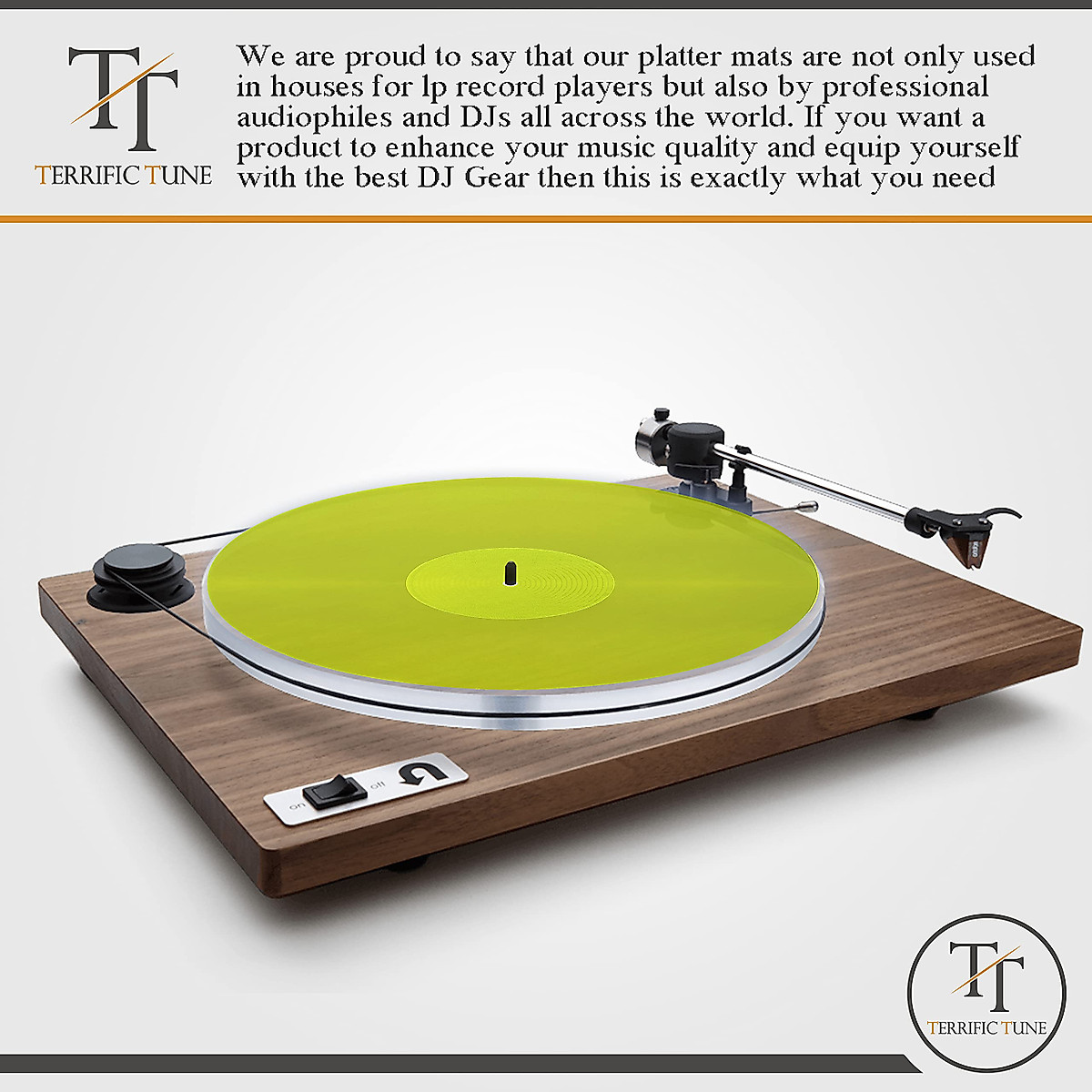 Terrific Tune - Acrylic Turntable Slipmat for Vinyl LP Record Players - Transparent Platter Mat - Anti-Static and 2.7mm Thickness Tighter bass - Reduce Noise & Improve Sound Quality (Green)