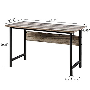 OUllUO Home Office Computer Desk, Writing Desk, Computer Table Desk,43 in Office Desk, Study Writing Table for Home Office, Simple Student Desk with Iron Headphone Hook,Metal Small Desk,Rustic Brown