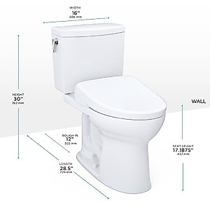 TOTO WASHLET+ Drake II 1G Two-Piece Elongated 1.0 GPF Toilet with Auto Flush WASHLET+ S7 Contemporary Bidet Seat, Cotton White - MW4544726CUFGA#01