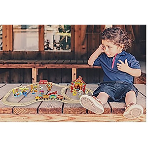 Wooden Train Set Toy Magnetic Trains Cars & Accessories for Toddlers & Kids 3+ Circus Train Set