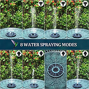 GAIZERL Solar Fountain 2023 New, 3.5W Solar Bird Bath Fountains with Glass Panel, 2000 Battery, Hummingbird Water Features with Color LED Lights, 8 Spray Modes & 4 Fixed Pipes for Garden, Pool, Pond