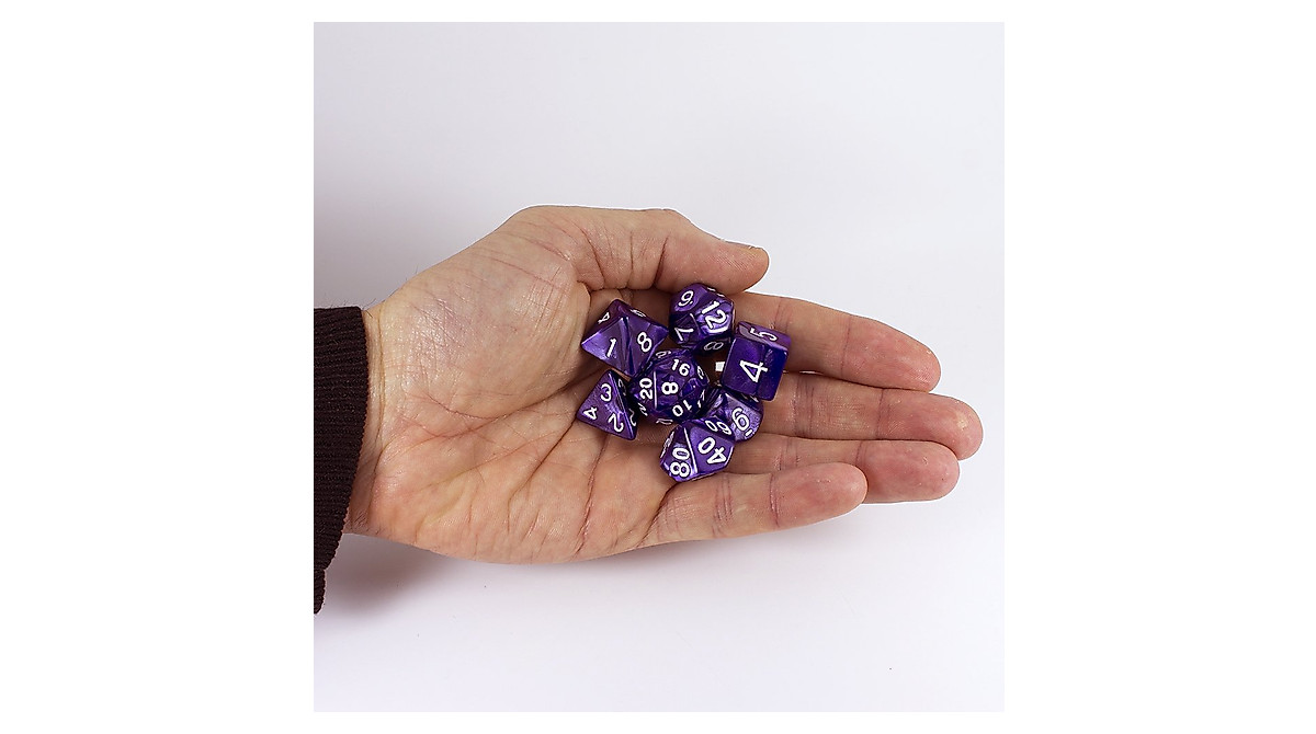 Purple RPG Dice Set - Full Polyhedral Pearl Effect D20, D12 & More