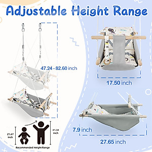 Baby Swing for Baby and Toddler, Canvas Baby Hammock Swing Indoor and Outdoor with Safety Belt and Mounting Hardware, Wooden Hanging Swing Seat Chair for Baby up to 4 Year - Cute Animal