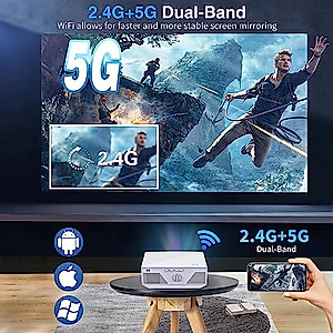 Projector with WiFi and Bluetooth, Native 1080P 4K Support Portable Outdoor Video Mini Projectors 12000L with Screen and Tripod for Home Theater Compatible with HDMI,USB,VGA,AV,iOS and Android Phone