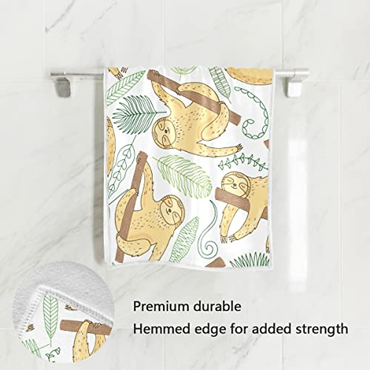 HUSSRITY Sloths with Jungle Leaves Towels Super Soft Hand Towel Highly Absorbent Washcloths Quick Dry Bath Towel 30x15 Inch Durable Lightweight