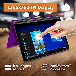 Ematic 11.6" Convertible Touchscreen Laptop with Windows 10 S, 2GB RAM, 32GB Storage, Purple (EWT127PR)