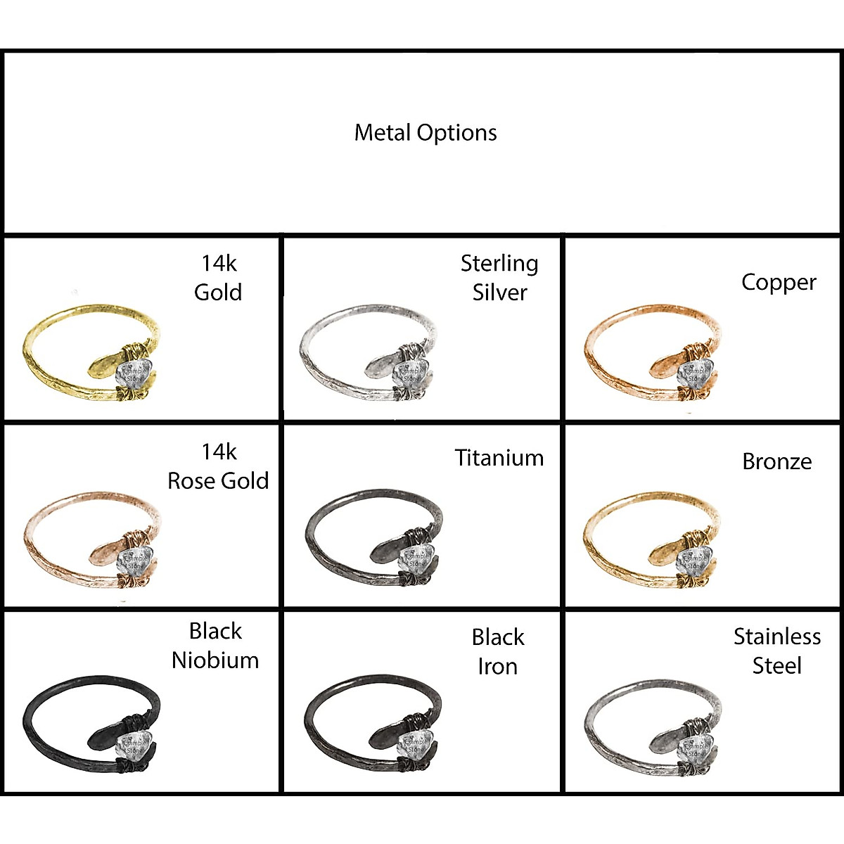 Genuine Libyan Desert Glass Chip Hammered Wire Wrap Ring in Stainless Steel- Bronze-Copper- Black Niobium- Sterling Silver- 14K Gold or 14K Rose GoldSizes Size 4-16-Polished Chip Bead