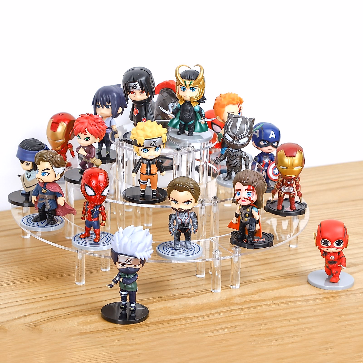 Anglelife 2 Set, Half Moon Acrylic Display Risers, 3 Tier Clear Perfume Stand Organizer, Cupcake Stand Risers, Dessert Stand, Clear Shelf Risers Display Stand for Food, Amiibo Funko POP Figure