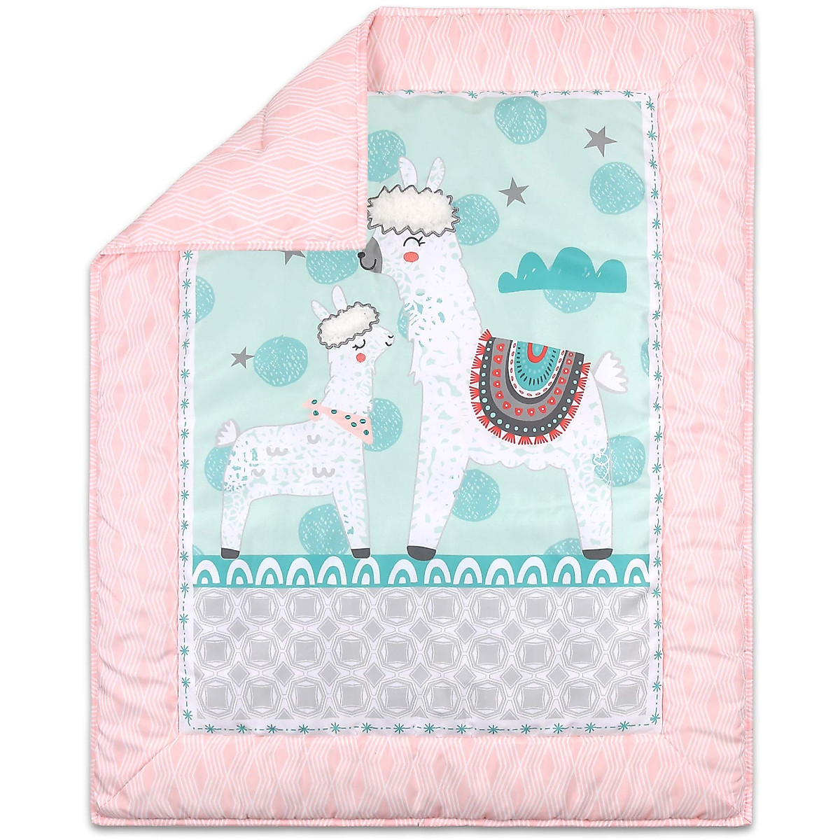 The Peanutshell Llama Love Crib Bedding Set for Baby Girls | 4 Piece Nursery Set | Baby Quilt, Crib Sheet, Dust Ruffle with Plush Llama Toy