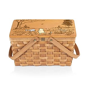 PICNIC TIME Disney Winnie the Pooh Poppy Personal Picnic Basket, Insulated Lunch Bag, Retro Lunch Box, (Beige)