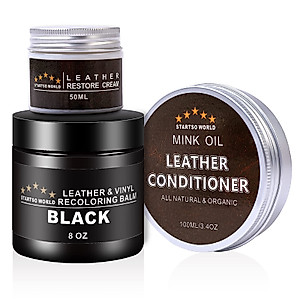 STARTSO WORLD Leather Recoloring Balm - Mink Oil - Leather Filler, Black Leather Repair Kit for Restoration Furniture, Couches, Sofa, Leather Restore Kit for Leather Worn Out, Color Fading, Scratches