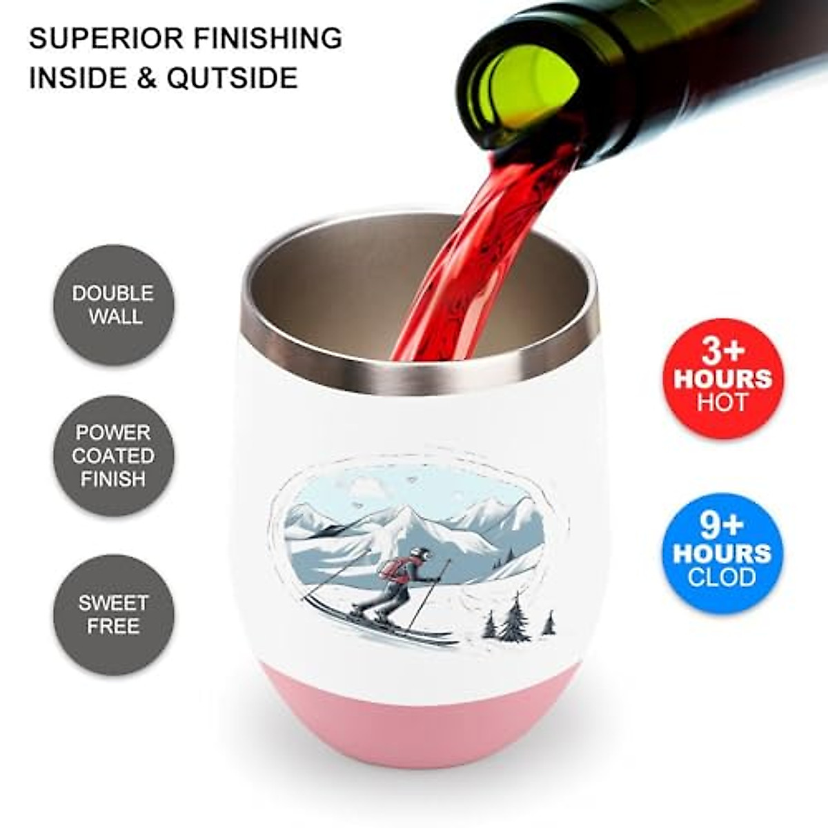 WYUSPGK 304 Stainless Steel Insulated Cup, Skiing Theme Print Smooth Rim, Durable & Reusable - Perfect for Office, Home, And Travel