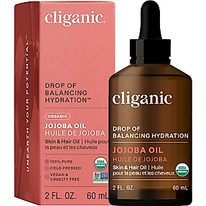 Cliganic USDA Organic Jojoba Oil, 100% Pure (2oz) | Natural Cold Pressed Unrefined Hexane Free Oil for Hair & Face | Base Carrier Oil (Packaging May Vary)