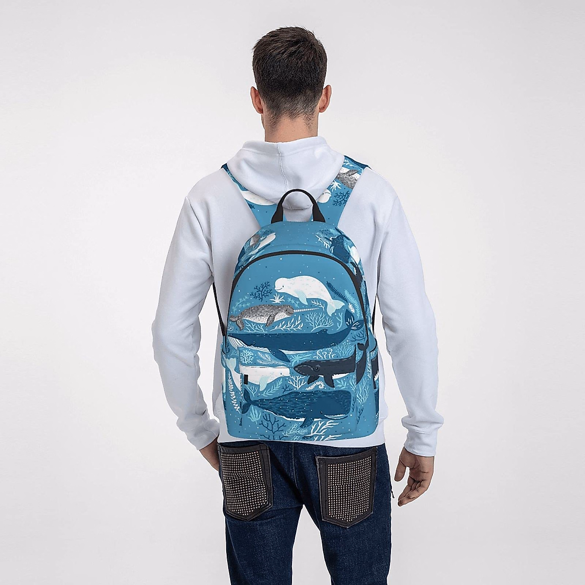 FeHuew 16 inch backpack Whales Laptop Backpack Full Print School Bookbag Shoulder Bag for Travel Daypack