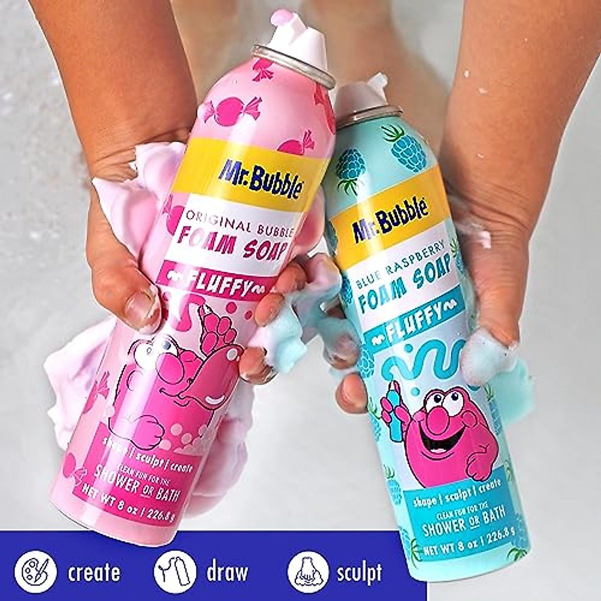 Mr. Bubble Twin Pack Foam Soap - Sculpt and Draw in the Tub; Soft, Moldable, Gentle, Scented Foam (Pack of 2, 8 fl oz Each)