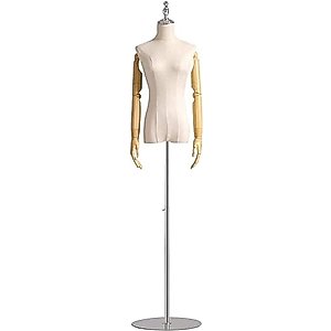 Tailors Dummy Mannequins Mannequin Body Female Tailors Dummy Adjustable with Silver Base with Arms for Clothing Display Dressform Mannequin