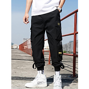 Ambcol Men's Jogger Pants Punk Cargo Baggy Techwear Streetwear Hip Hop Women Unisex Sports Casual Pants Black-09 Large