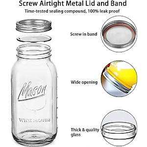 Yniken 3 Pack Large Mason Jars 64 oz Wide Mouth Half Gallon Mason Jars with Airtight Lid and Band, Durable Glass Food Storage Jars, Clear Glass Jars for Canning, Fermenting, Pickling, Storing