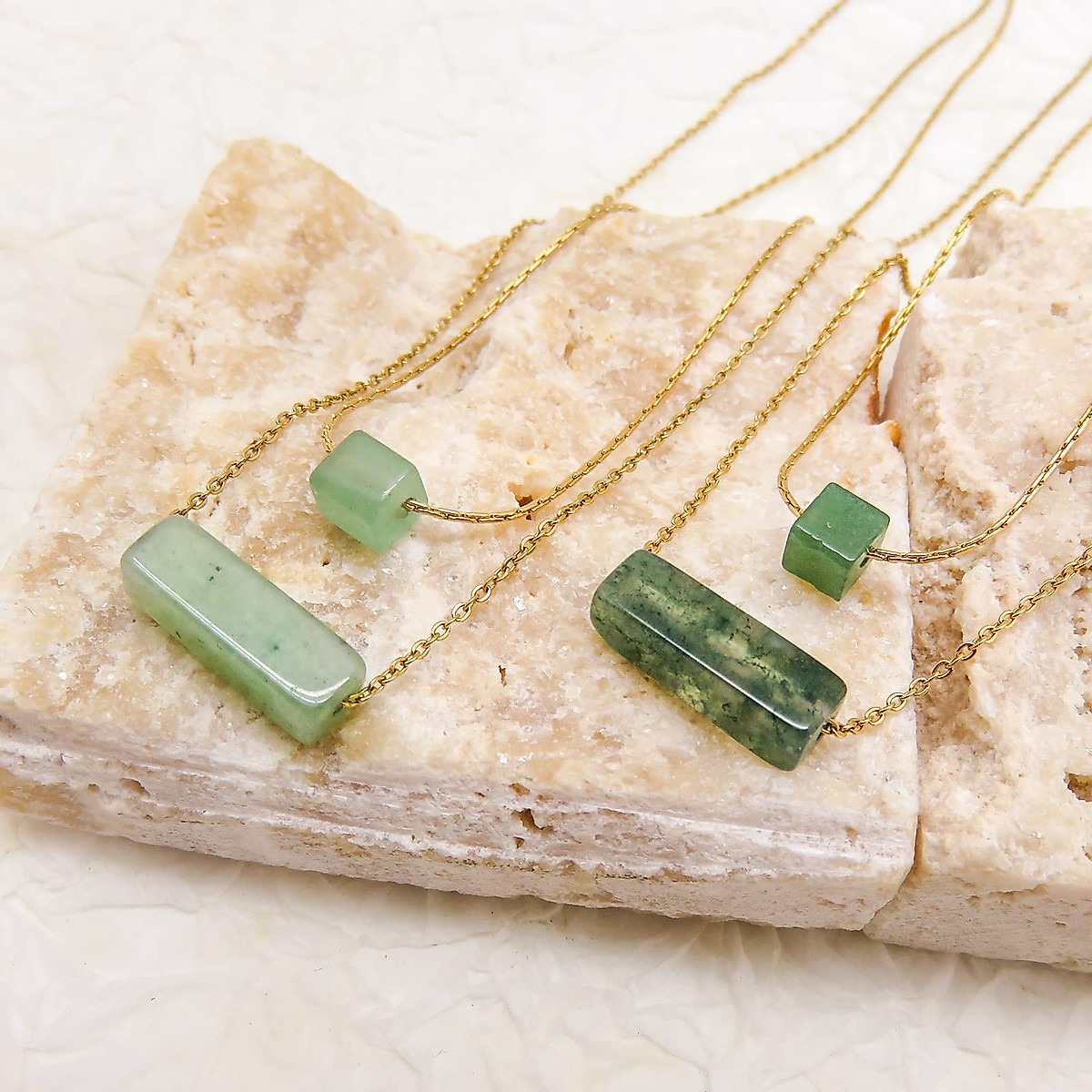 Green (Dark) Bar Layered Fashion Necklace Pendant for Women with Adjustable Extension Chain - Dark Green