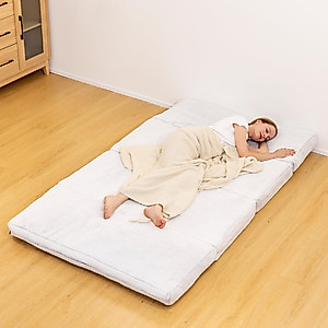 Zekeoney Folding Matress Sofa Bean Bag Sofa Bed, Foam Filling Wall Sofa Beanbag Couch Bed Soft Faux Fur Floor Sofa with Removable Cover for Living Room, Bedroom (White)