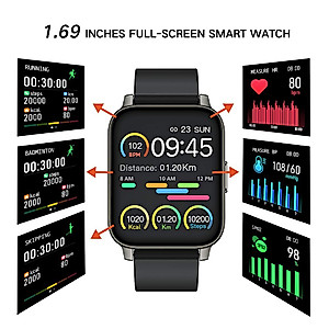 Smart Watch, 1.69'' Touch Screen Fitness Tracker Watches for Men Women,IP67 Waterproof Sport Smartwatch with Heart Rate Monitor,Sleep Monitor, Pedometer, Stopwatch Activity Tracker for Android/iOS