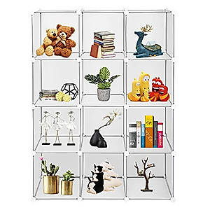 Guangshuohui 12-Cube Book Shelf,Cube Storage Shelves Closet Organizer Shelf Cubes Organizer Bookcase(42.1 x 14.2 x 55.9) / (107 x 36 x 142) cm (L x W x H) (White)