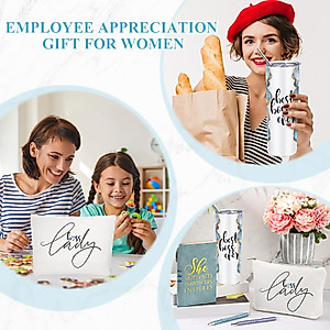 Domensi Best Boss Gift Set Thank You Gift for Women Lady Appreciation Day Gift 20oz Rustic Marble Sign Tumbler Makeup Bag A6 Notepad with Ballpoints Boss Day Gift Office Leader Christmas Gift(Blue)